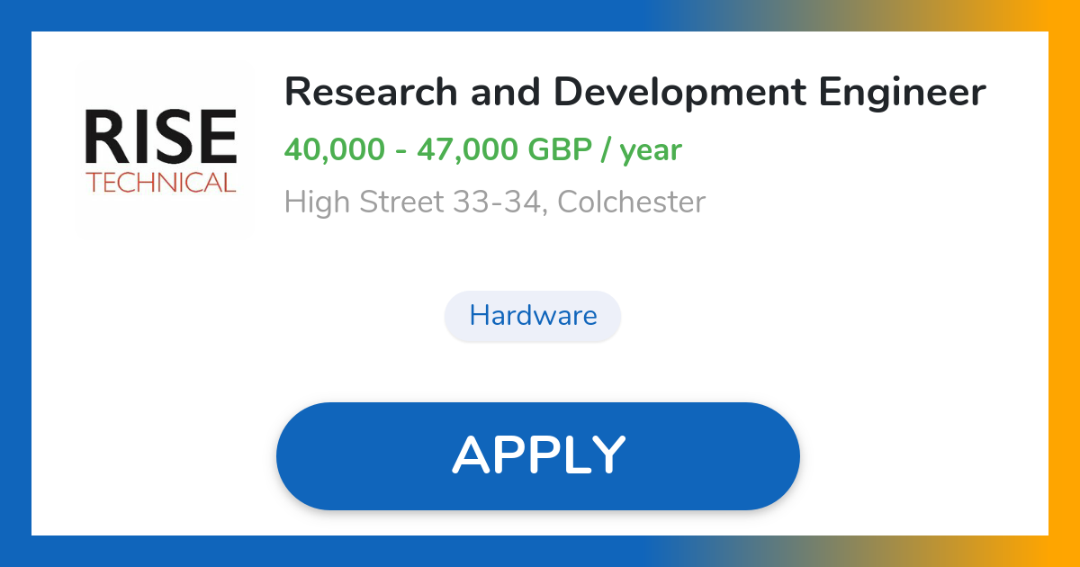 Research and Development Engineer Job in Colchester | Rise Technical ...