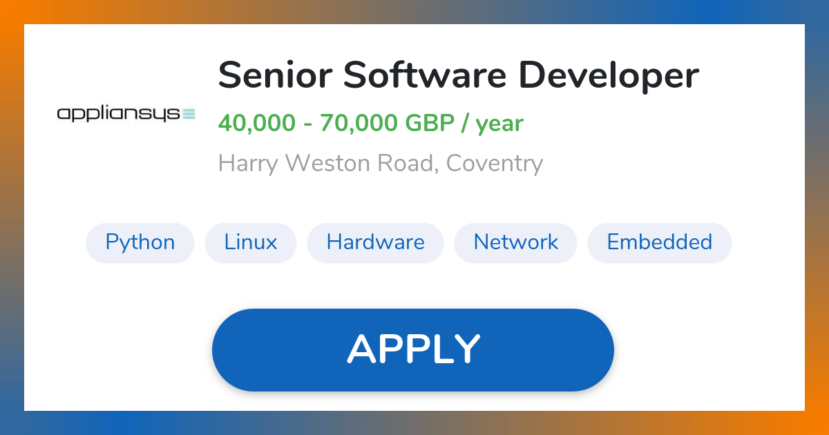 Senior Software Developer Job in Coventry | ApplianSys